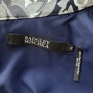 Badgley Mischka | Dresses | Badgley Mischka Blue Floral Jacquard Sheath ...